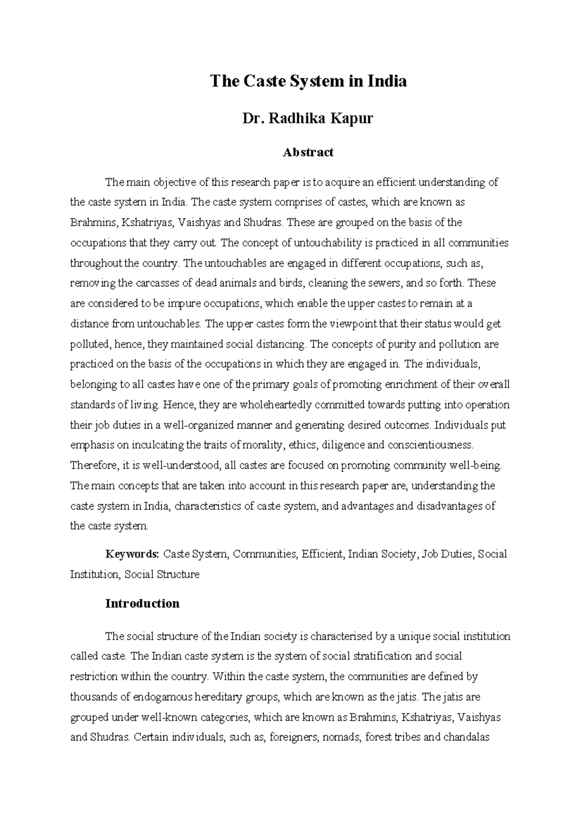 Understanding the Caste System in India: A Comprehensive Study (SOC101 ...