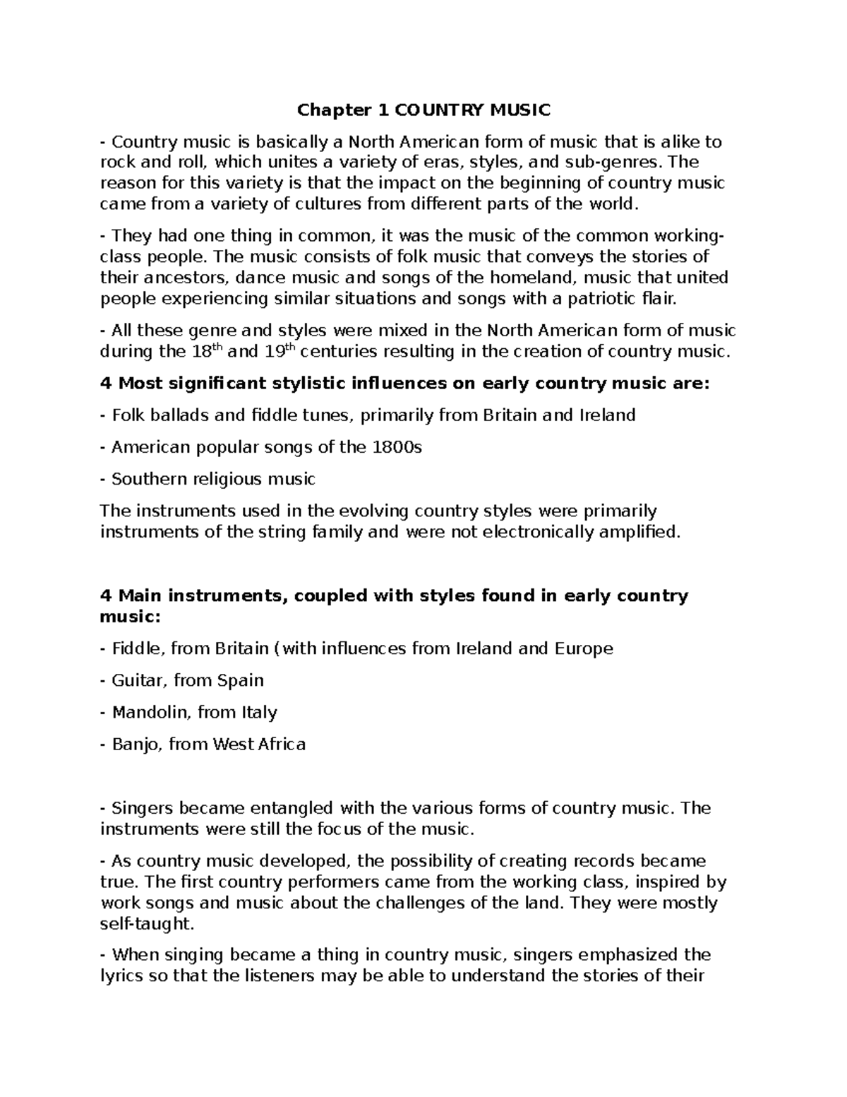 Chapter 1 Country Music - Chapter 1 COUNTRY MUSIC Country music is ...