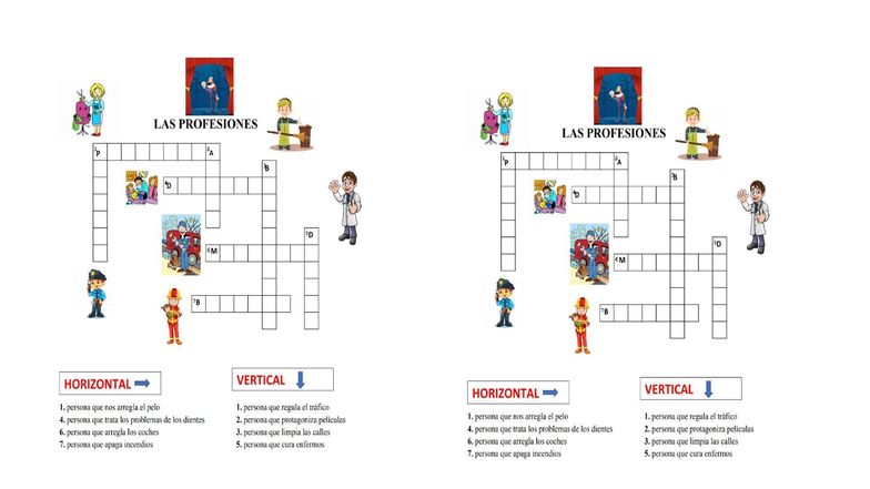 Crucigrama de Profesiones - LAS PROFESIONES ¹P 2A ¹P ²A ³B ³B 4D 4D ⁵D ...
