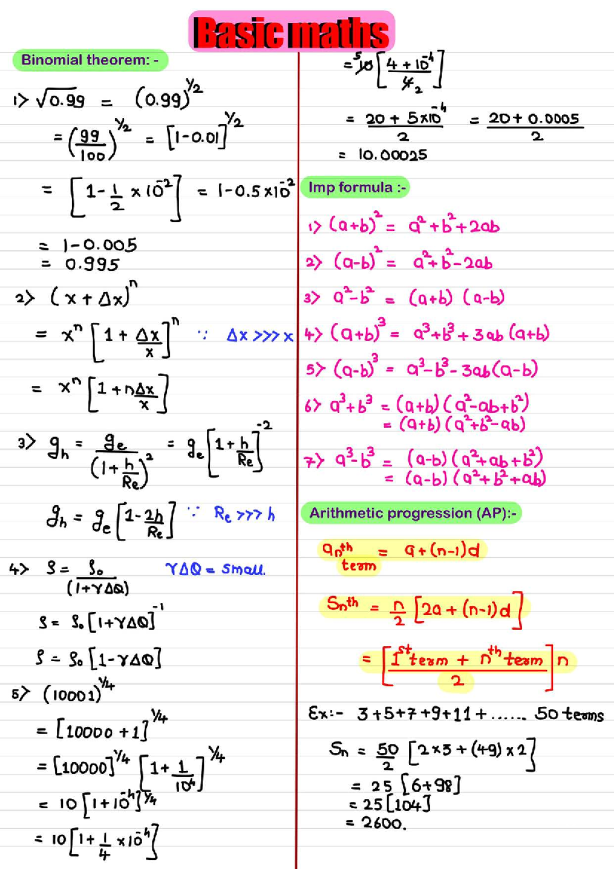 Basic Maths: Binomial Theorem & Trigonometric Functions (MATH101) - Studocu