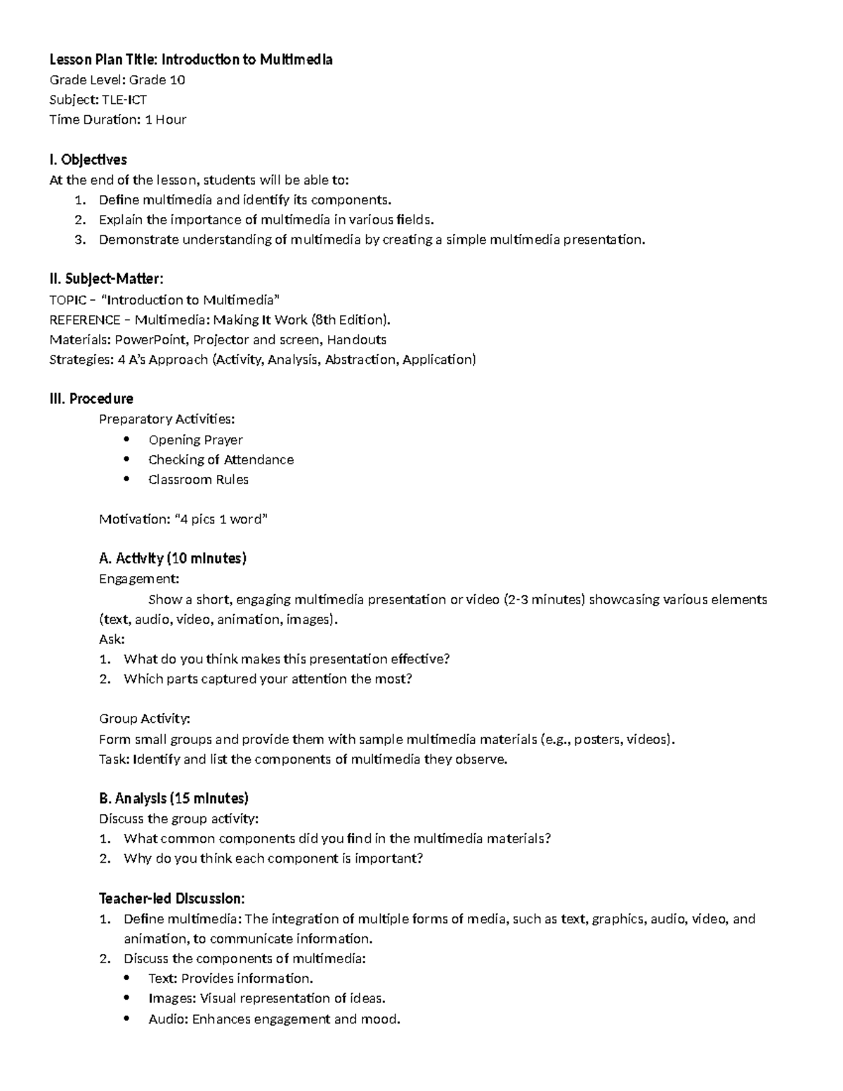 ICT TLE Lesson 9: Intro to Multimedia & Its Applications - Studocu