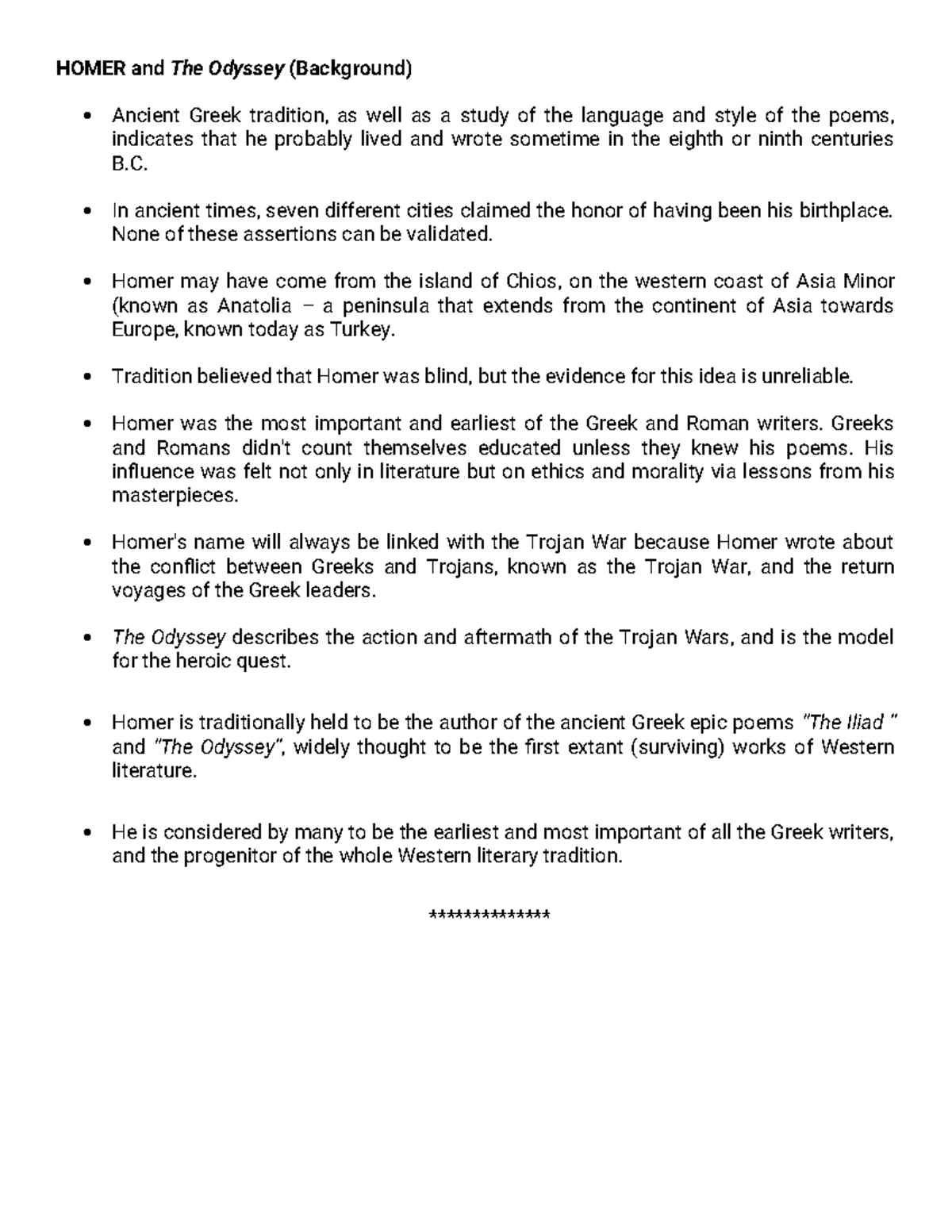 Homer-and- Odyssey - notes - HOMER and The Odyssey (Background) Ancient ...