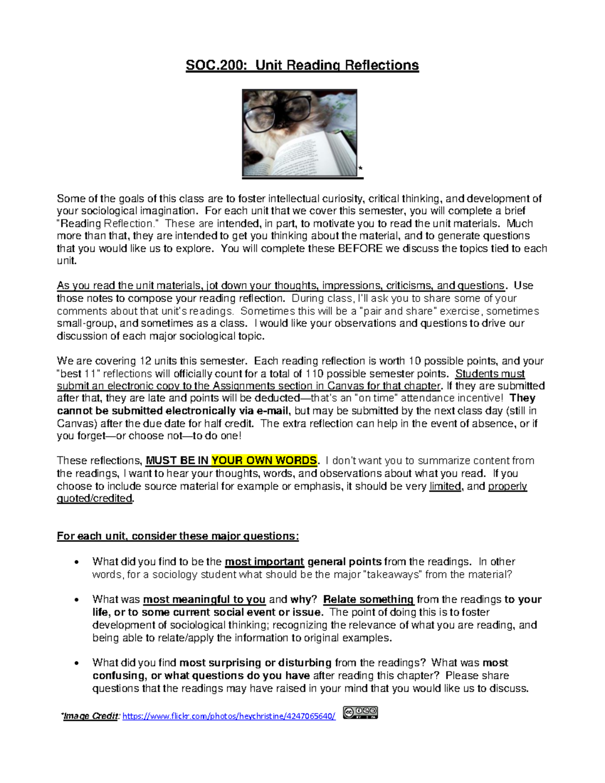 SOC.200: Reading Reflection Guidelines & Examples for 15W Semester ...
