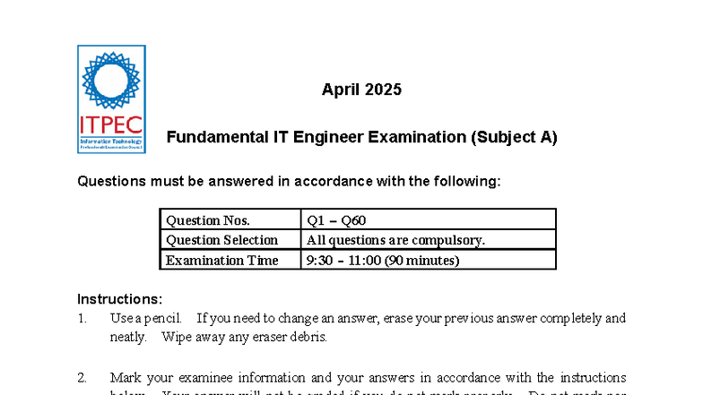 2025S Fundamental IT Engineer Exam (Subject A) Questions - Studocu