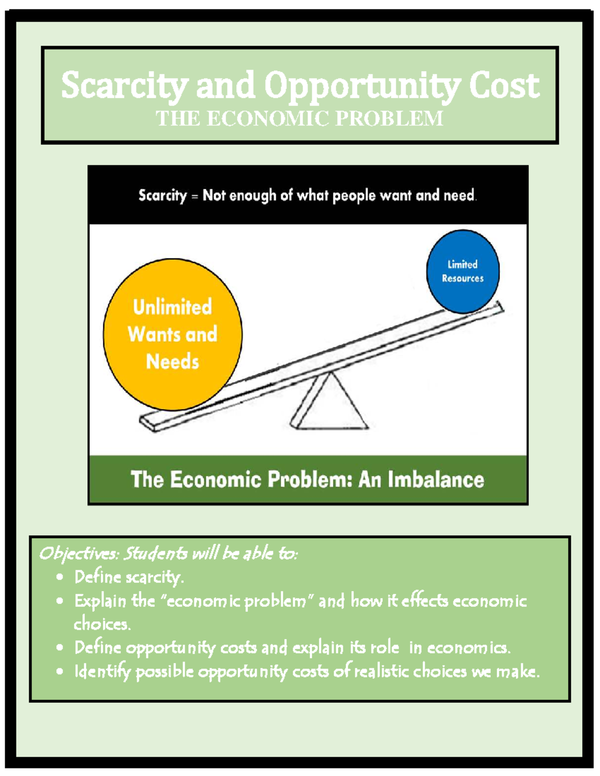 Scarcity and Opportunity Cost: Understanding the Economic Problem (ECO ...