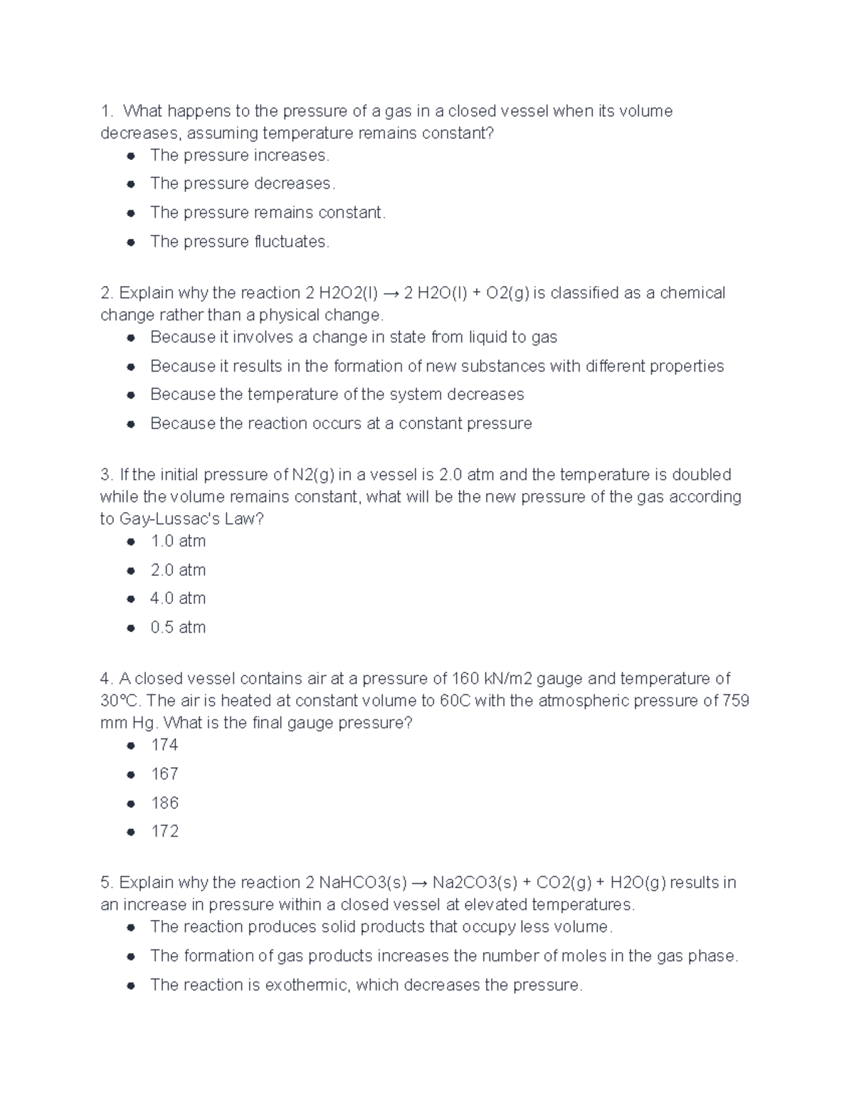 Chem Unit 4 - Practice Questions on Gas Laws and Reactions - Studocu