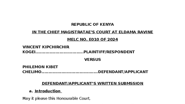 Submissions on Interlocutory Judgment - ELC 010 of 2024 - Studocu