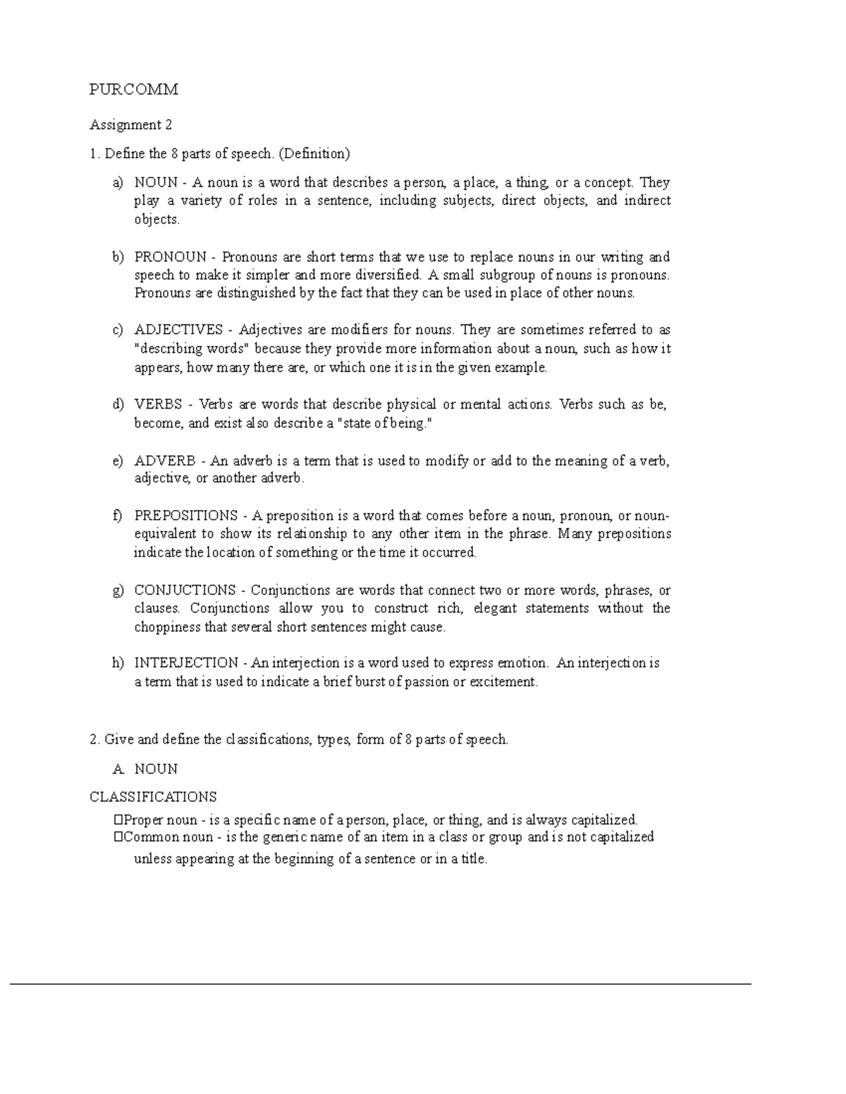 POS - Parts of Speech Lecture Notes for PURCOMM Assignment 2 - Studocu