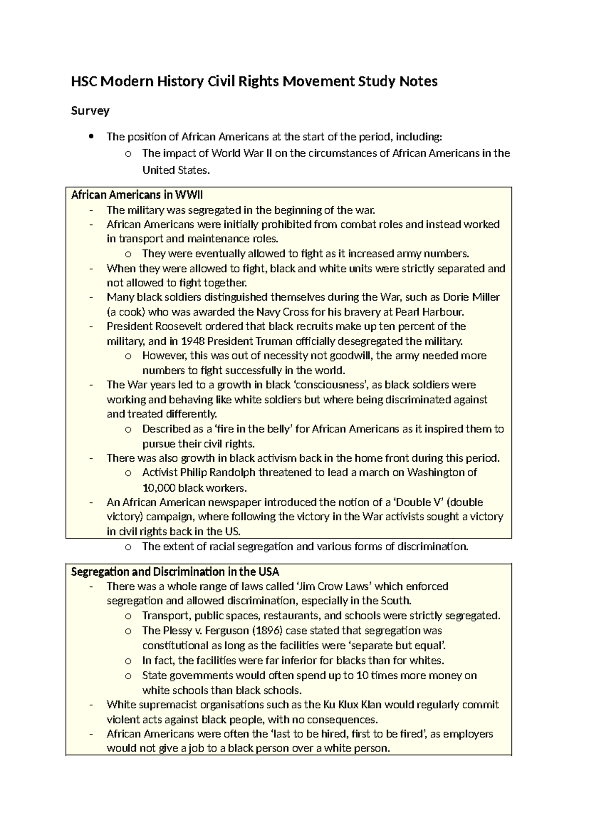 HSC Modern History Civil Rights Movement Study Notes - African ...