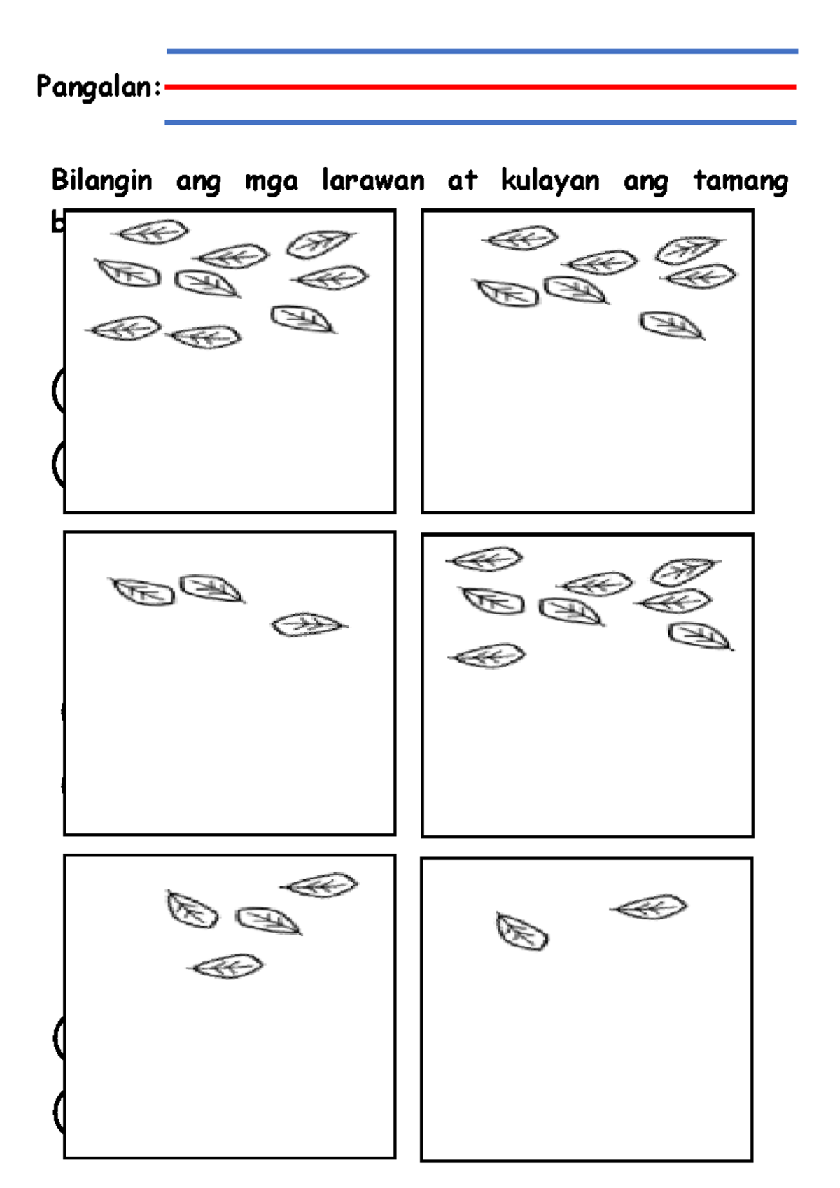 Bilangin ang mga larawan at kulayan ang tamang bilang - Bilangin ang ...