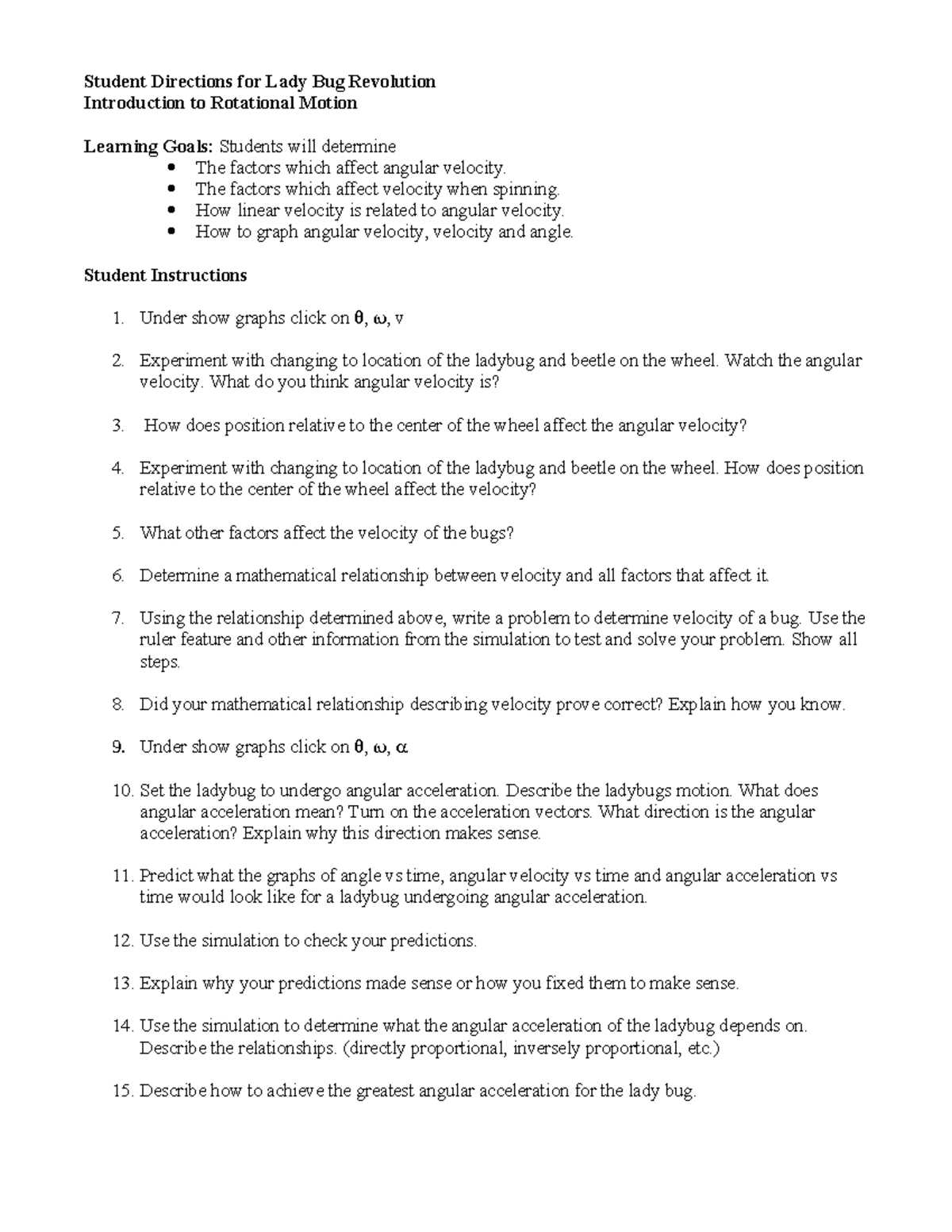 Lady Bug Revolution: Intro to Rotational Motion & Angular Velocity ...