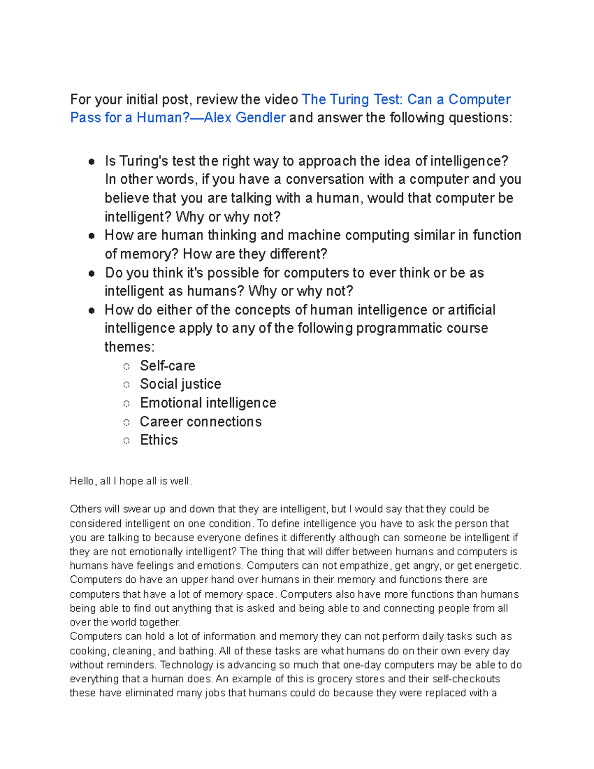 3-1 Discussion: Exploring the Intelligence of Computers vs. Humans ...