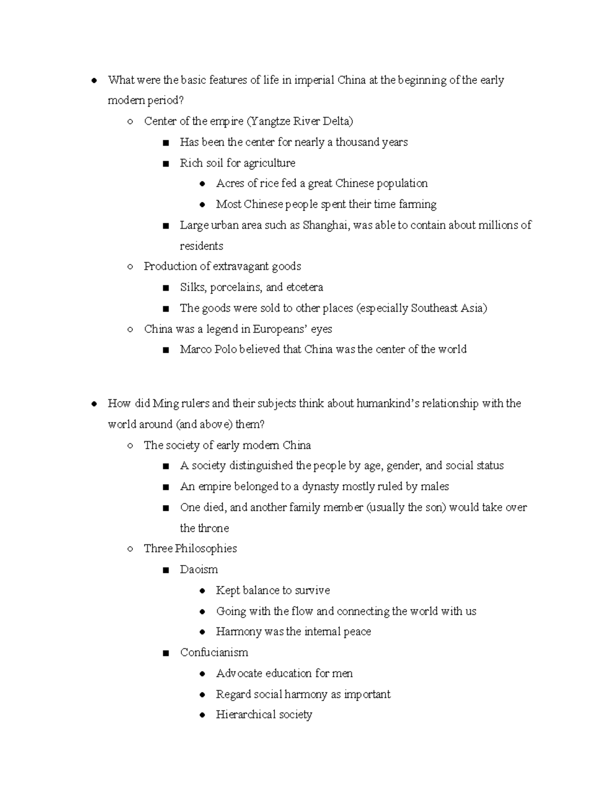 World History Notes (Day 2): Life in Early Modern Imperial China - Studocu