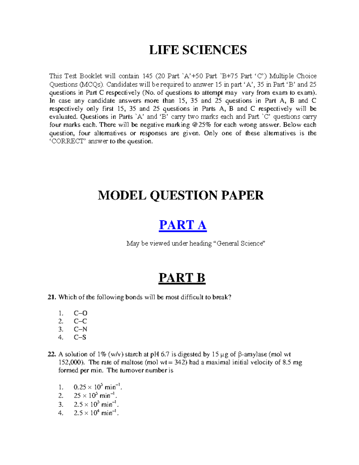 Practice Paper for CSIR NET Life Science - 145 MCQ Review - Studocu