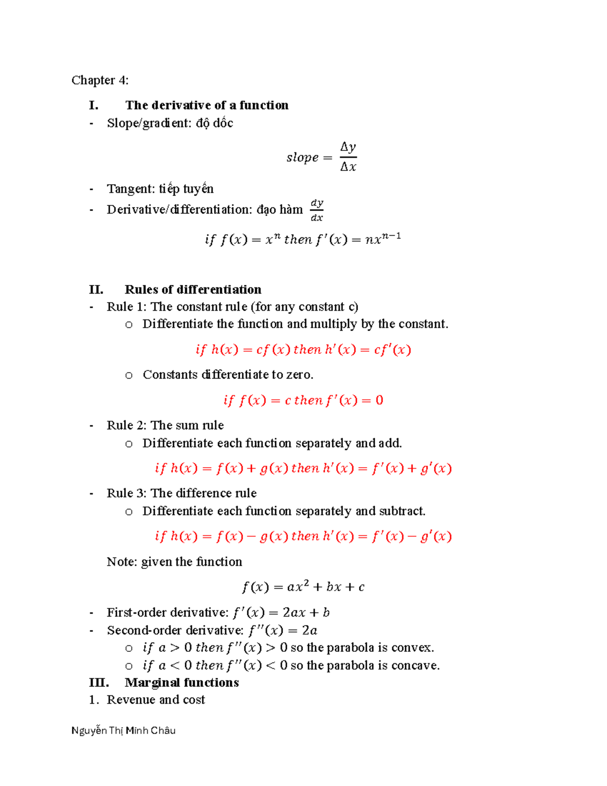 Chapter 4: Derivatives and Differentiation Rules in Economics - Studocu