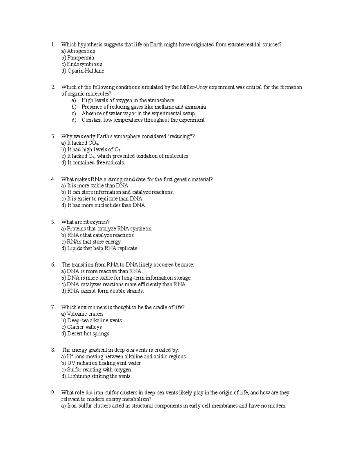Practice Questions - Chapter 1: Origins of Life Concepts - Studocu