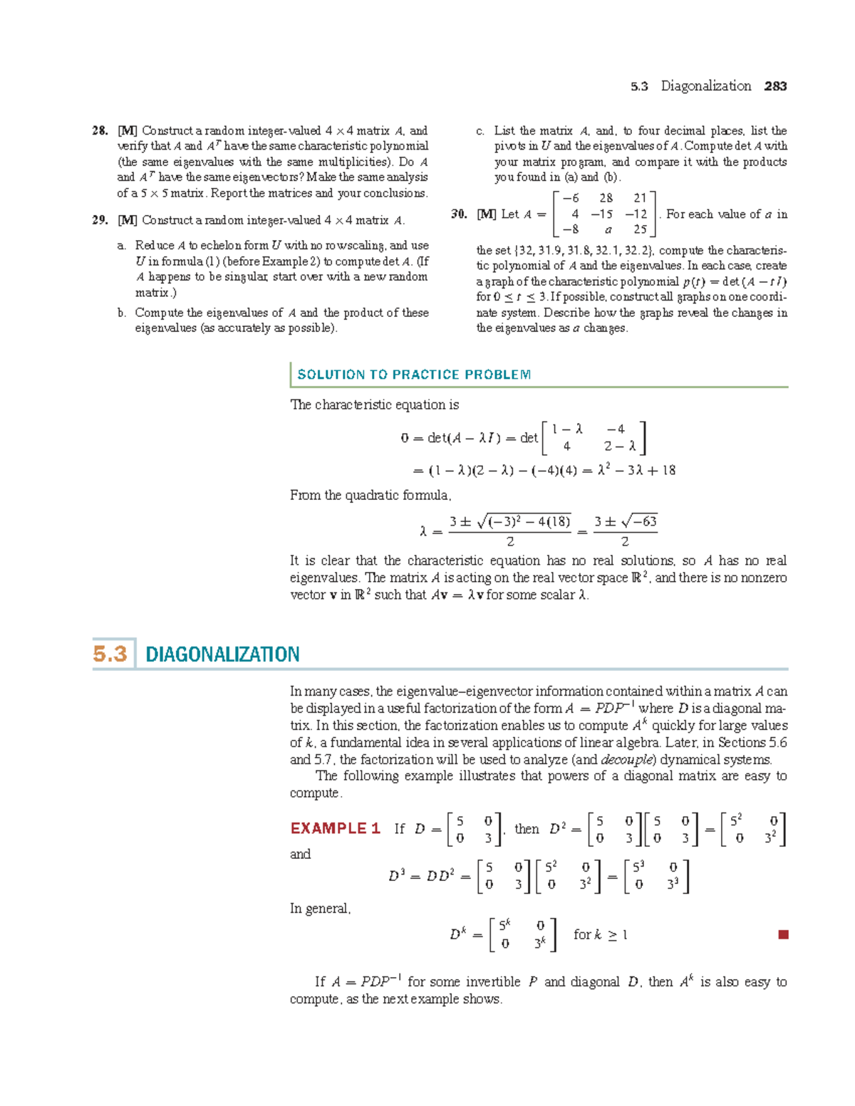 Diagonalization of Matrices: Analysis and Examples (MATH 321) - Studocu