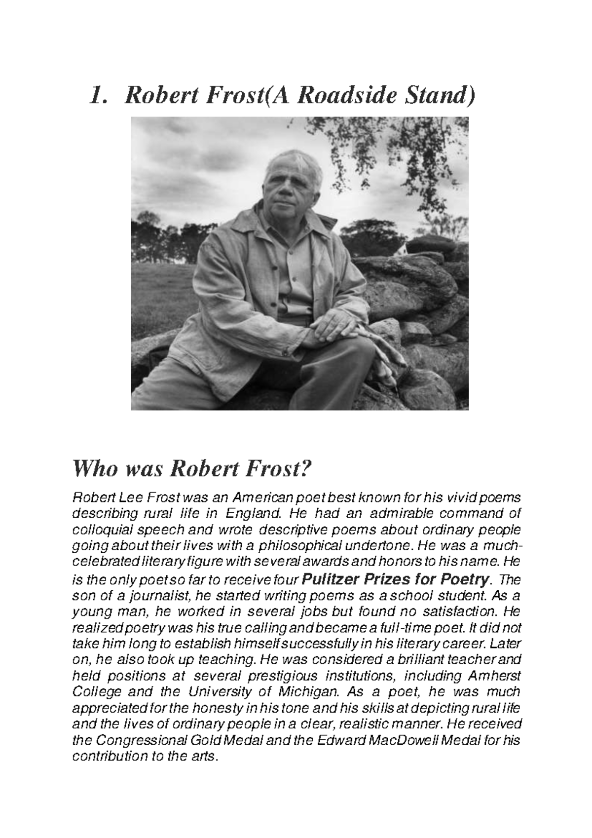 Robert Frost: A Study of His Life and Major Works (ENG 220) - Studocu
