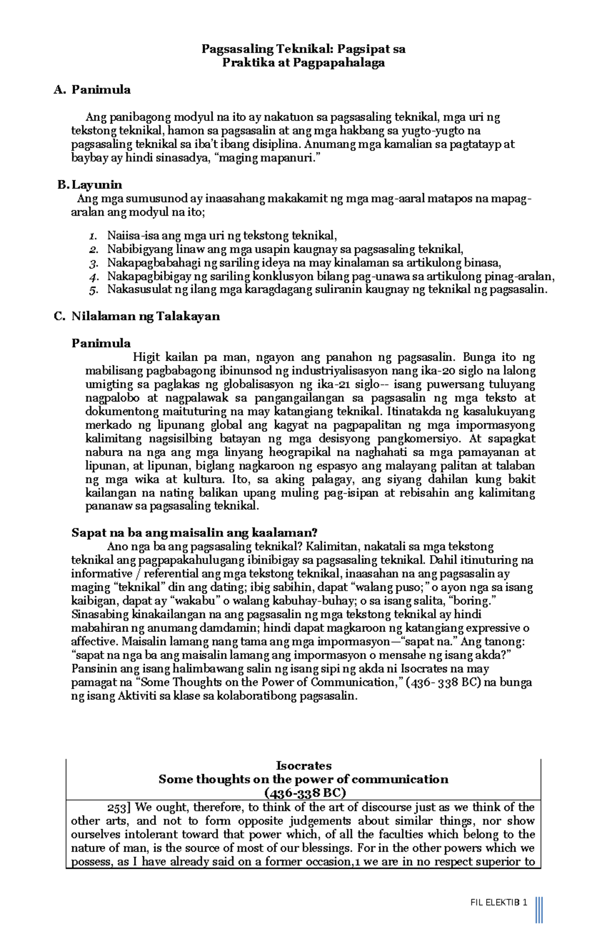 Pagsasaling Teknikal - Panimula Ang panibagong modyul na ito ay ...
