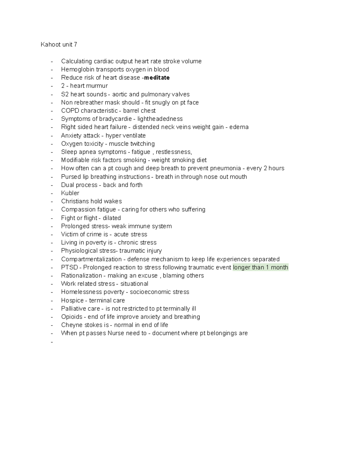 Kahoot Unit 7: Cardiac Output, COPD, Stress Responses & Nursing ...