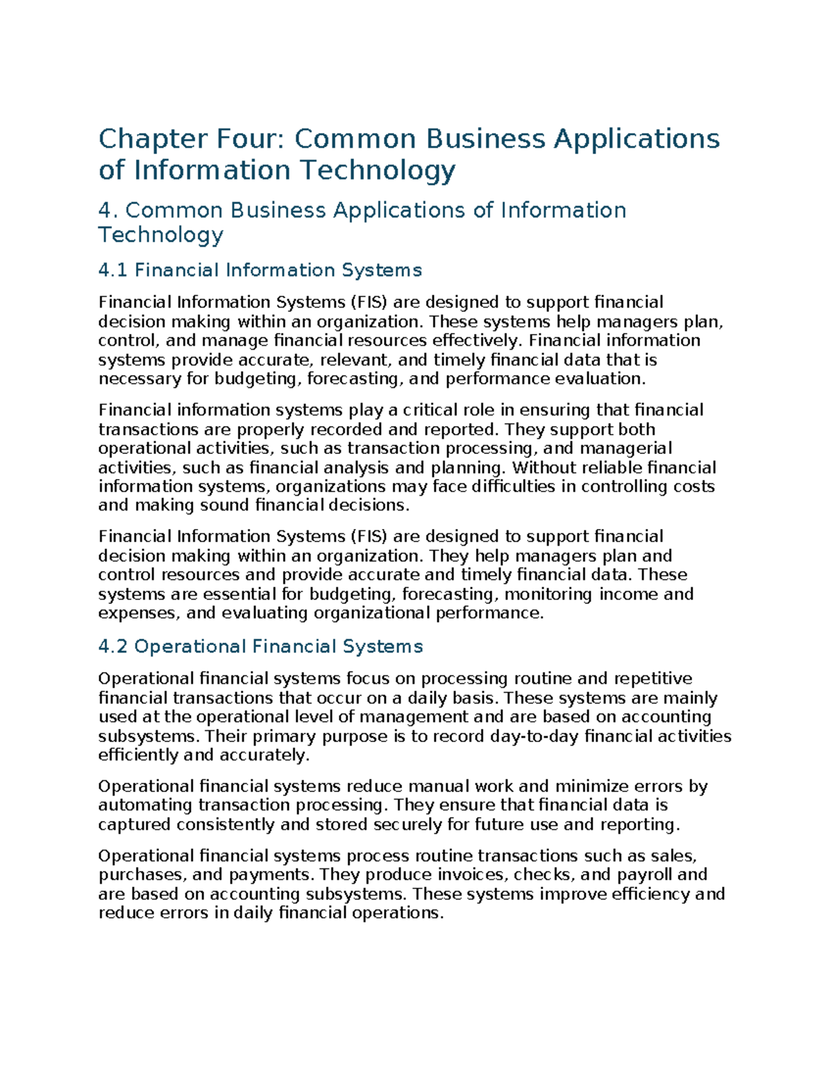Chapter 4: Common Business Applications of IT in Organizations - Studocu