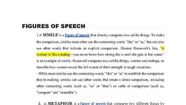 Figures of Speech: Understanding Similes, Metaphors, and More - Studocu