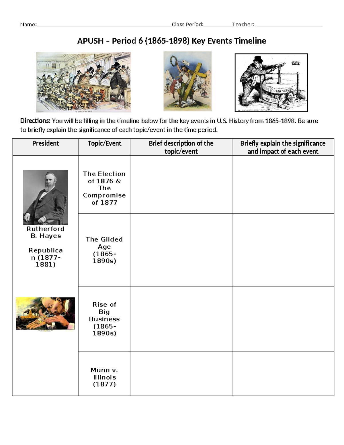 Apush P6 timeline - it is very good - APUSH – Period 6 (1865-1898) Key ...