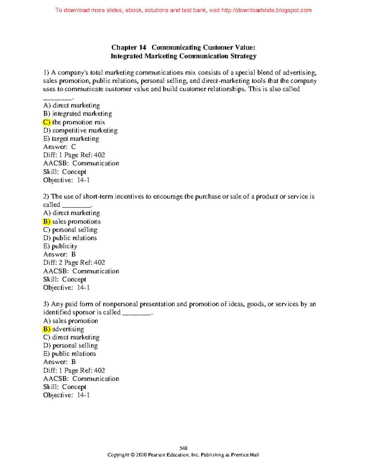 Chapter 14 - IMC Strategy and Test Bank for Communication Skills - Studocu