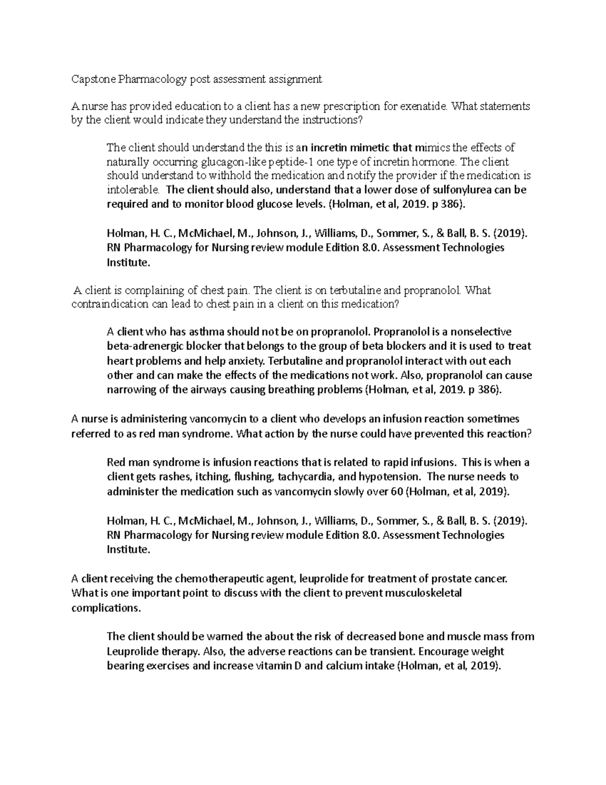 Capstone Pharmacology post assessment assignment - What statements by ...