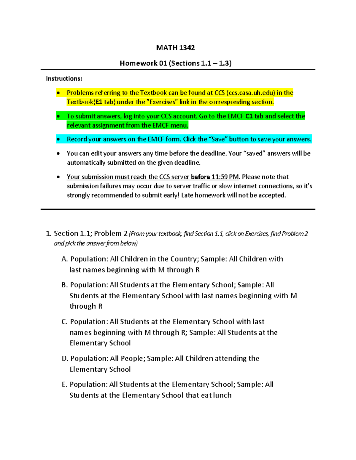 MATH 1342 Homework 01 - Sections 1.1 to 1.3 Problems and Solutions - Studocu