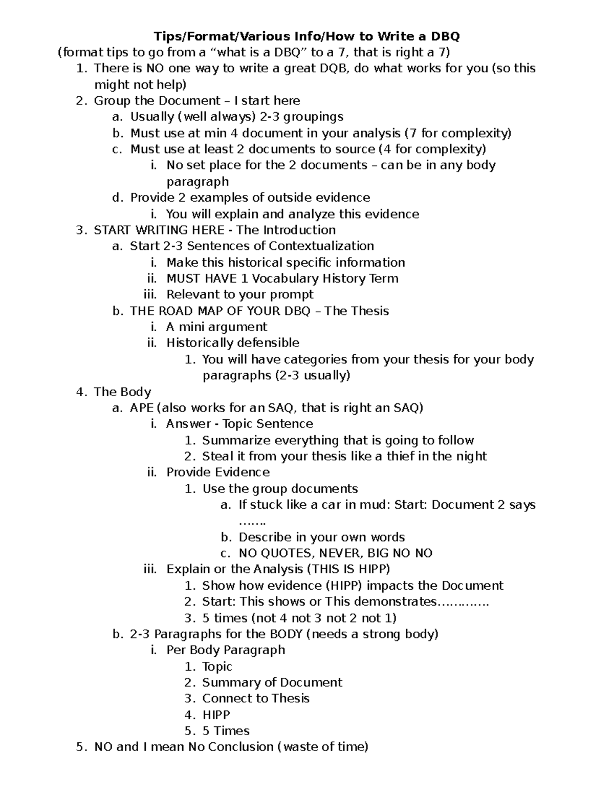 How to Write a DBQ: Tips for Achieving a 7 Score - Studocu