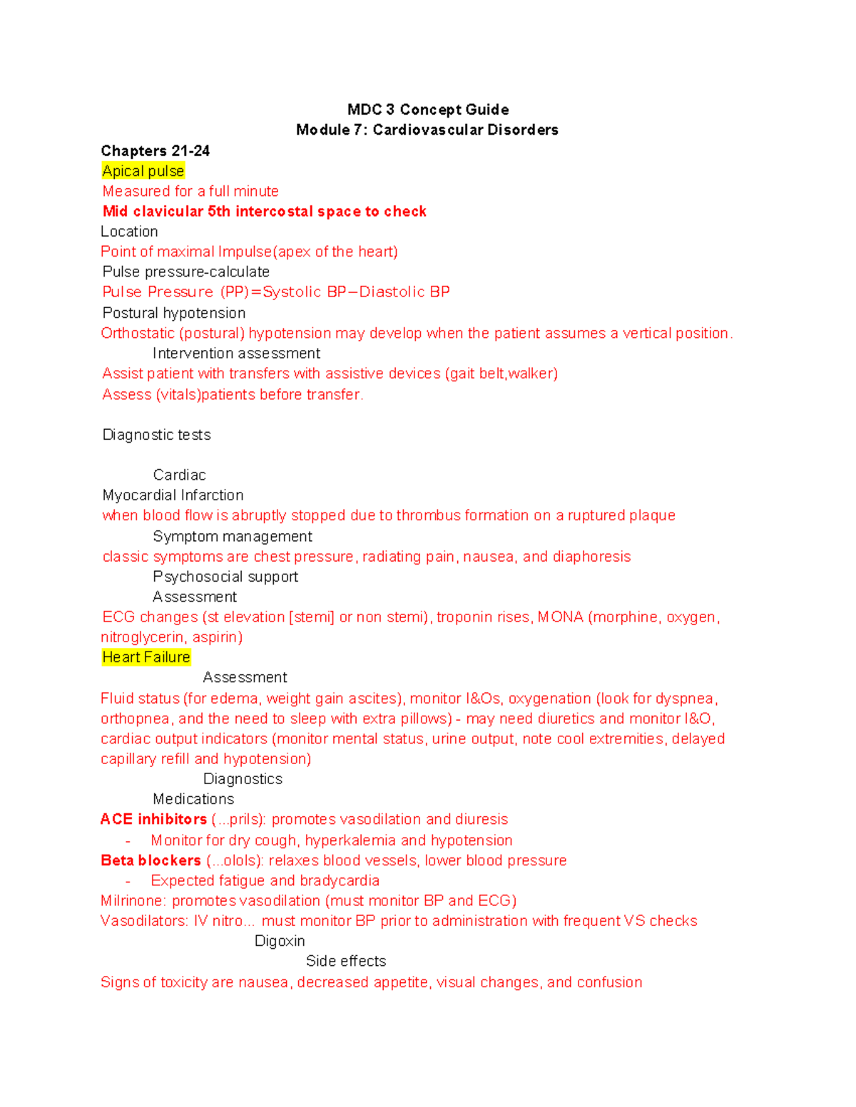MDC 3 Final Exam Concept Guide: Cardiovascular & Hematological ...