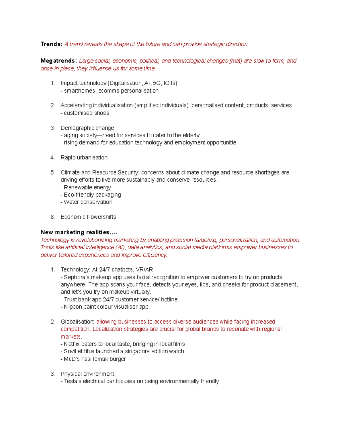 MKT Notes 1: Analyzing Megatrends and Their Impact on Business - Studocu
