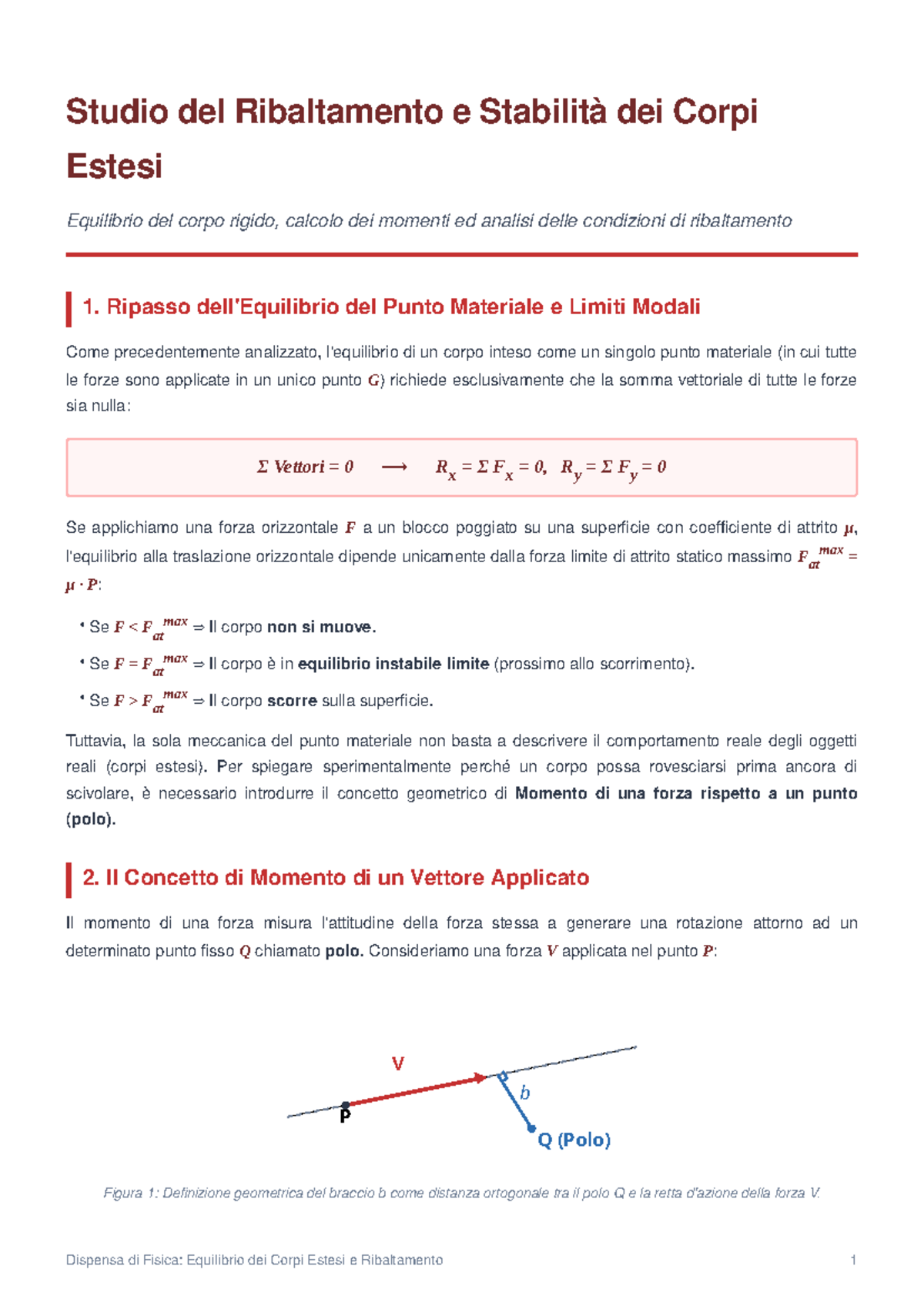 Dispensa di Fisica: Equilibrio e Ribaltamento dei Corpi Estesi - Studocu