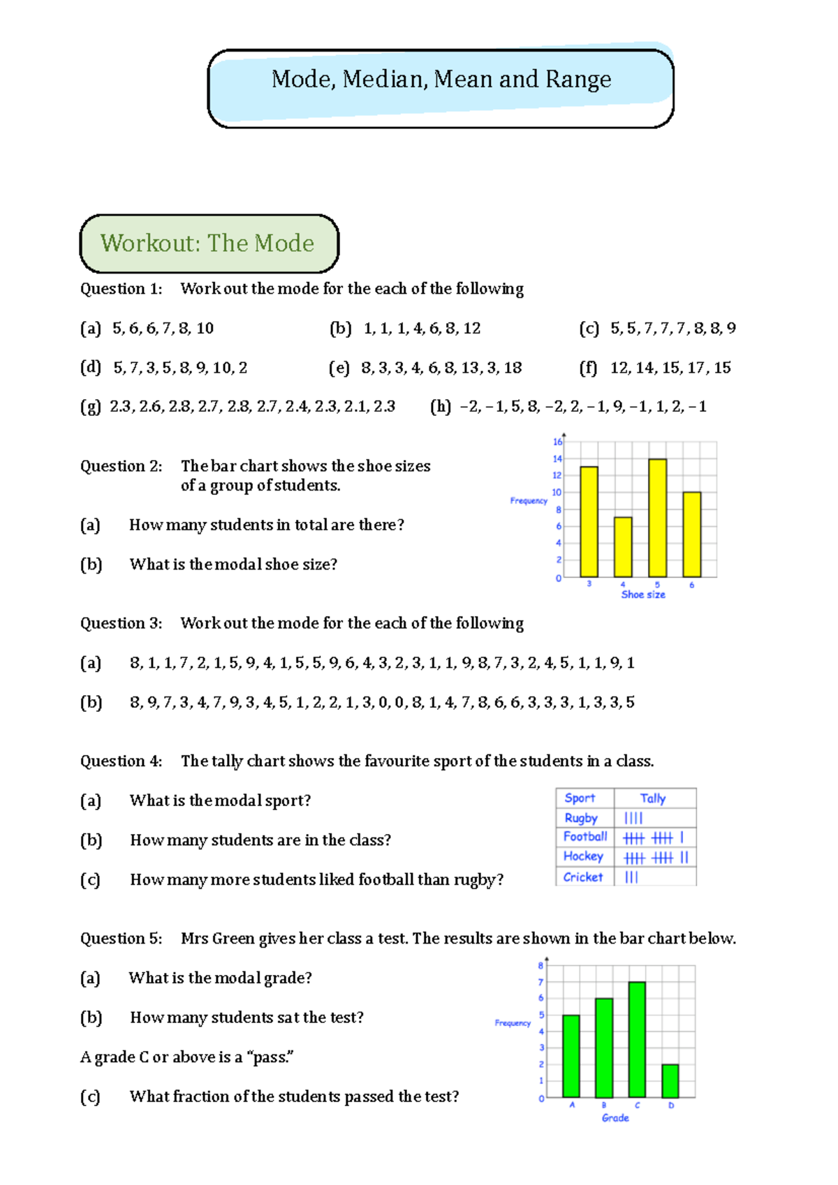 Averages and Range Exercises (Course Code: AVER101) - Studocu