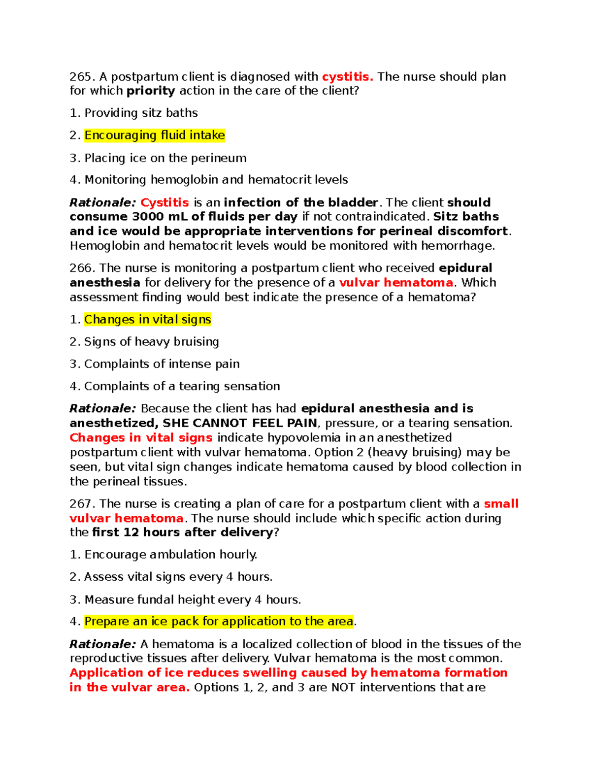 Obstetrics Nursing Quiz Questions and Rationale Insights - Studocu