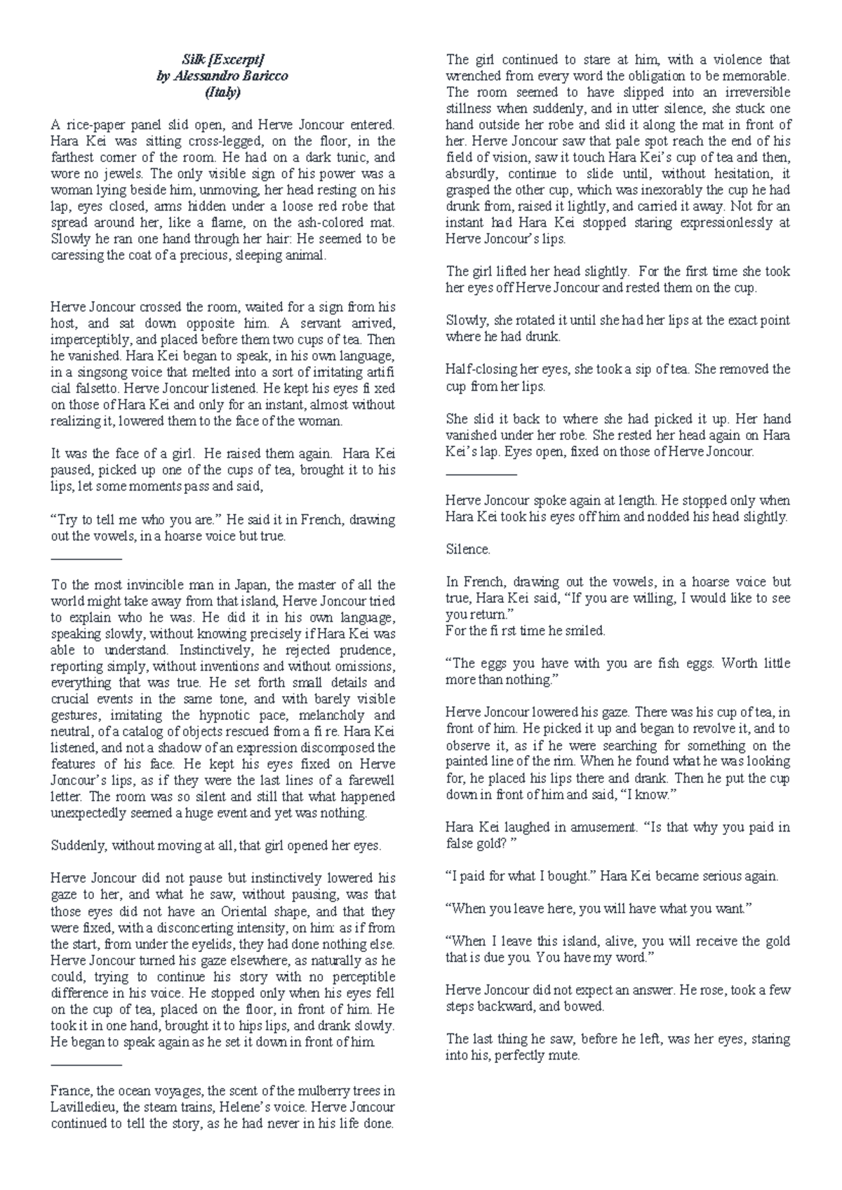 Silk (Excerpt) Analysis: Key Themes and Character Dynamics - Studocu