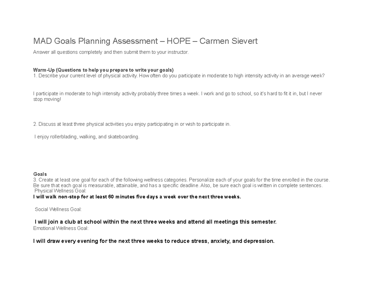 1.05 Assignment - MAD Goals Planning Assessment - HOPE - Carmen Sievert ...