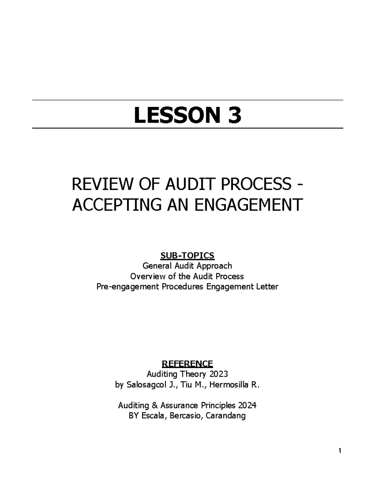 Lesson 3: Review of Audit Process & Engagement Acceptance (AUD 2023 ...