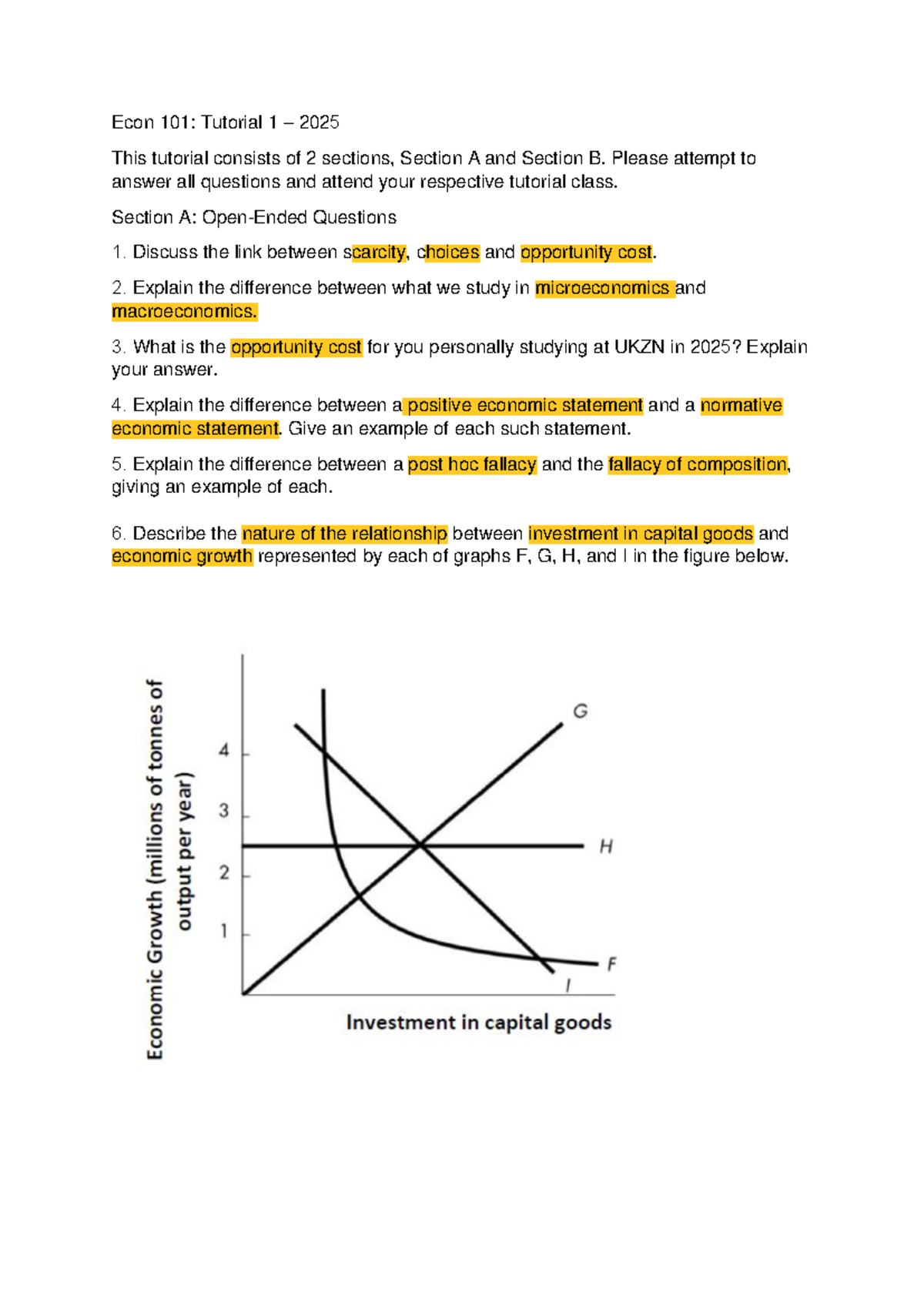 Econ 101: Tutorial 1 - Scarcity, Choices & Opportunity Cost 2025 - Studocu