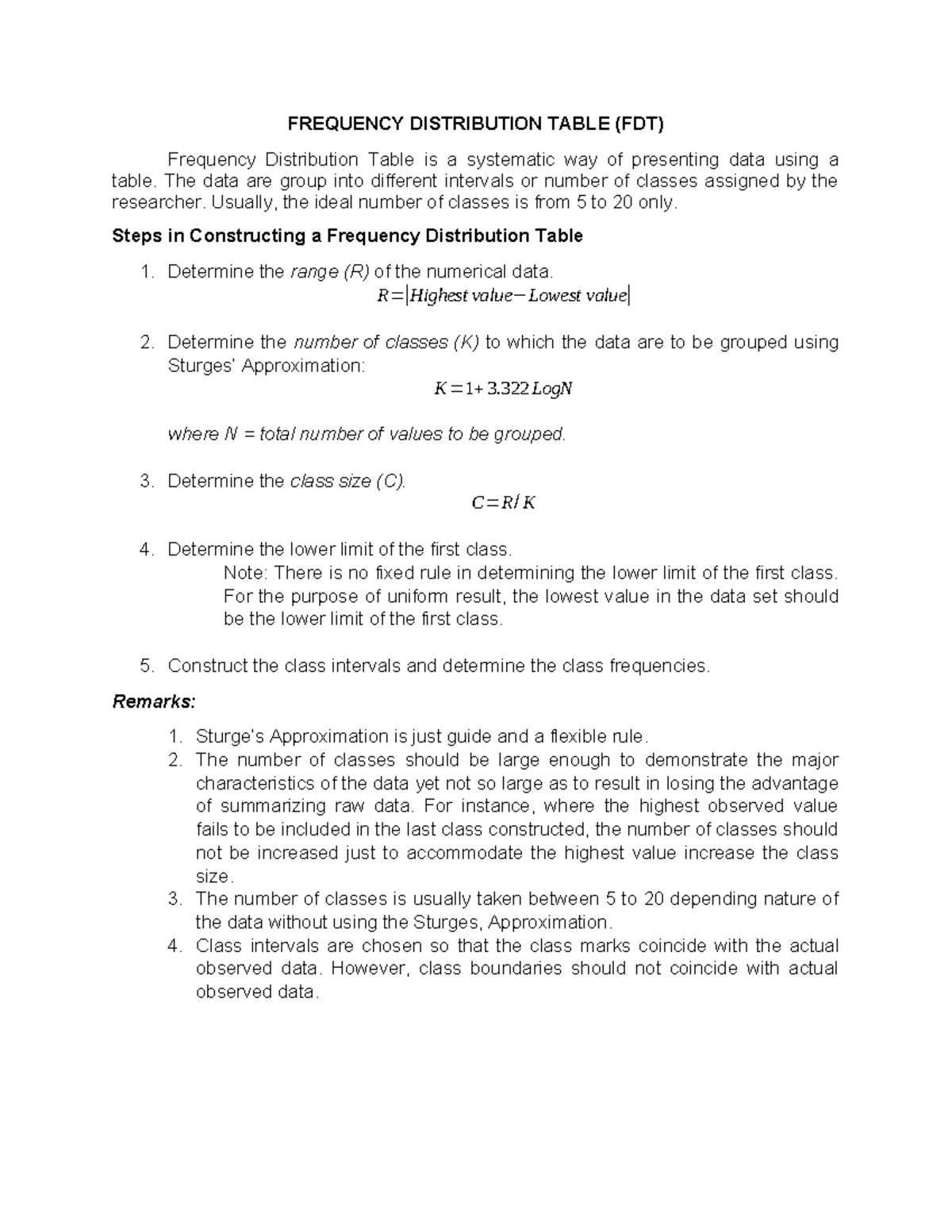 FDT: Constructing and Analyzing Frequency Distribution Tables - Studocu