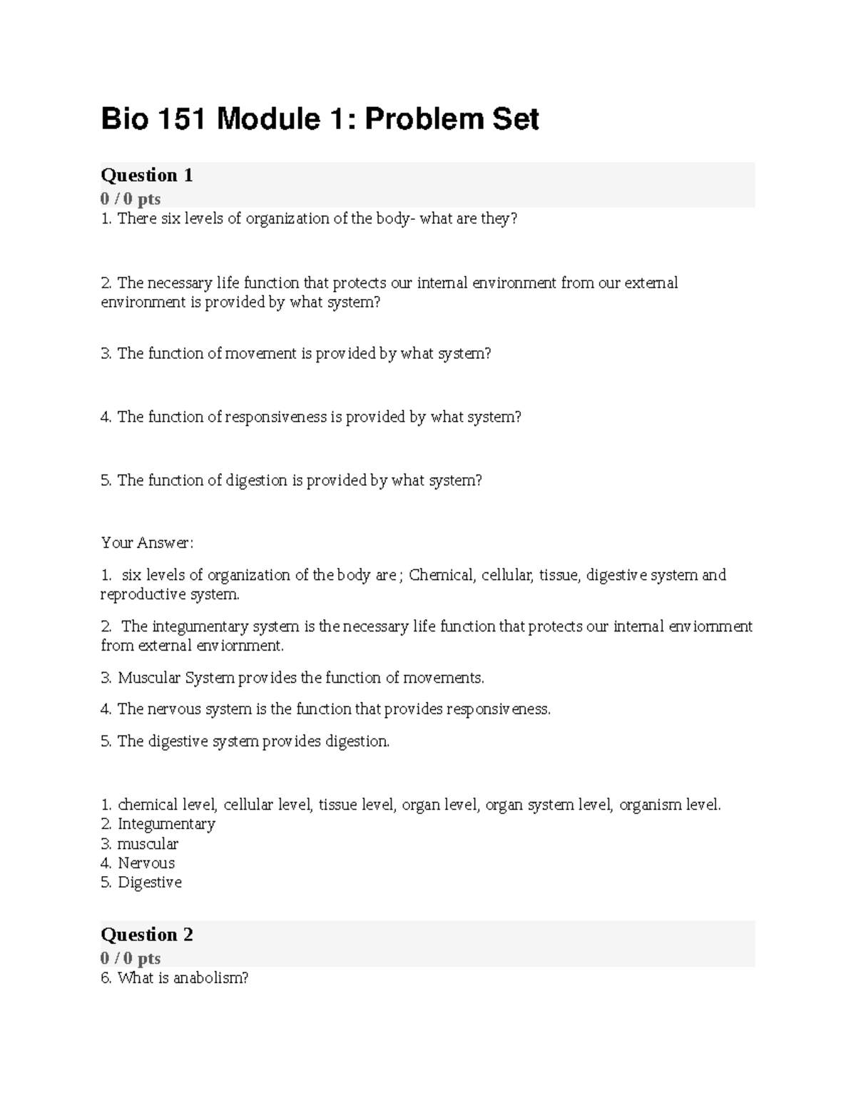 Bio 151 Module 1: Comprehensive Problem Set Review - Studocu