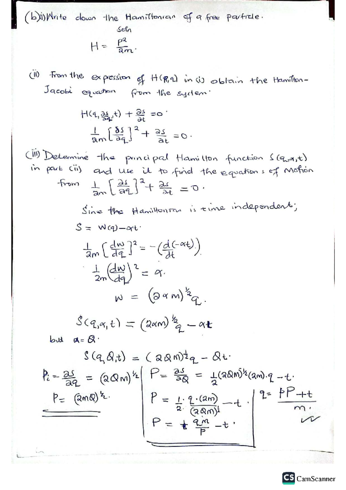 Hamiltonian Dynamics of Free Particles: H and Jacobi Equations - Studocu