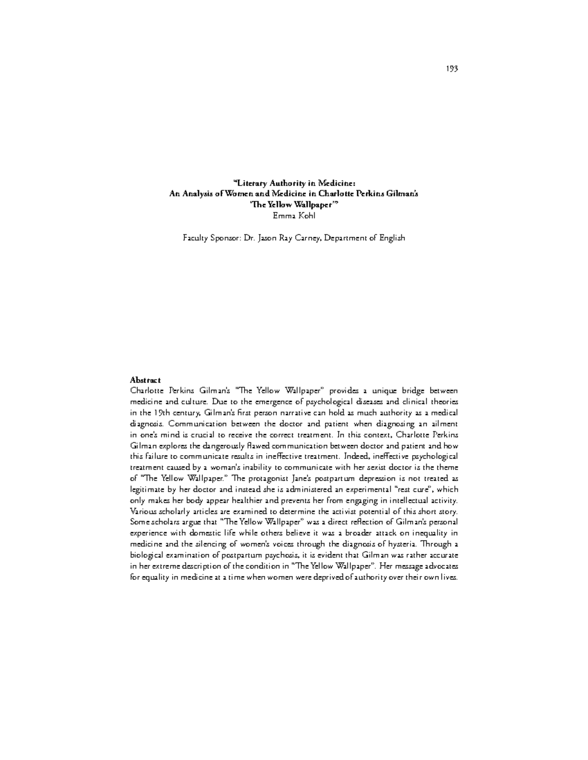 Analysis of 'The Yellow Wallpaper' and the 19th Century Rest Cure ...