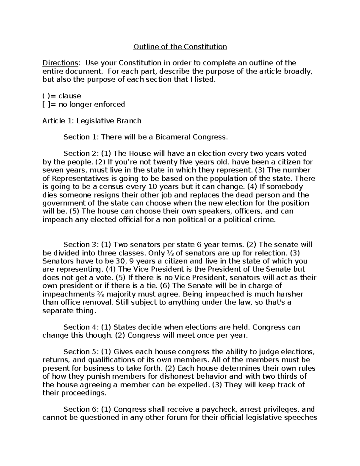 Outline of the U.S. Constitution & Amendments (CIV 101) - Studocu