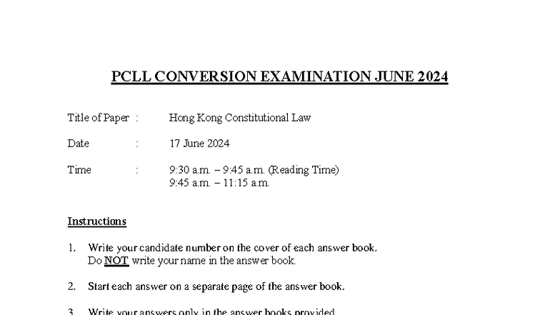 PCLL Conversion Exam June 2024: HK Constitutional Law Questions - Studocu
