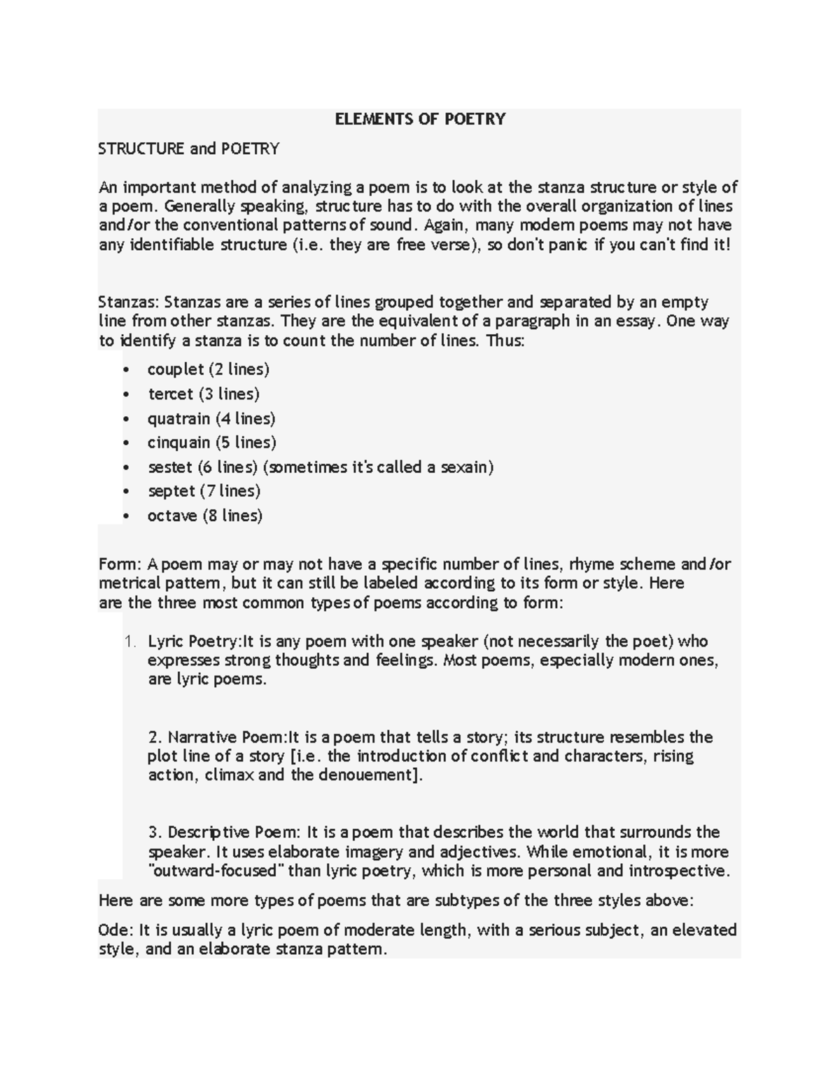 Elements of Poetry: Structure, Form, and Sound Analysis - Studocu
