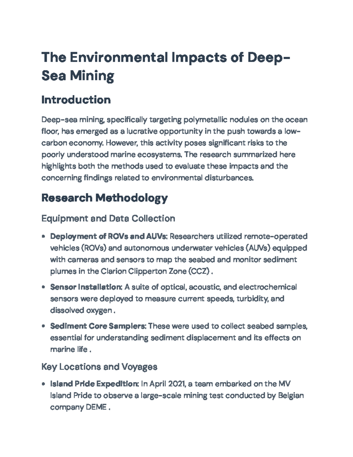 The Environmental Impacts of Deep-Sea Mining: A Comprehensive Review ...