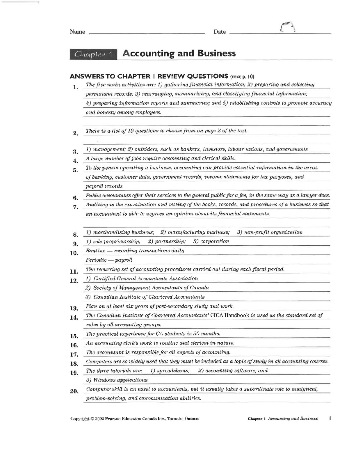 Chapter 1 Answer Key - ACC 11: Accounting and Business Review - Studocu