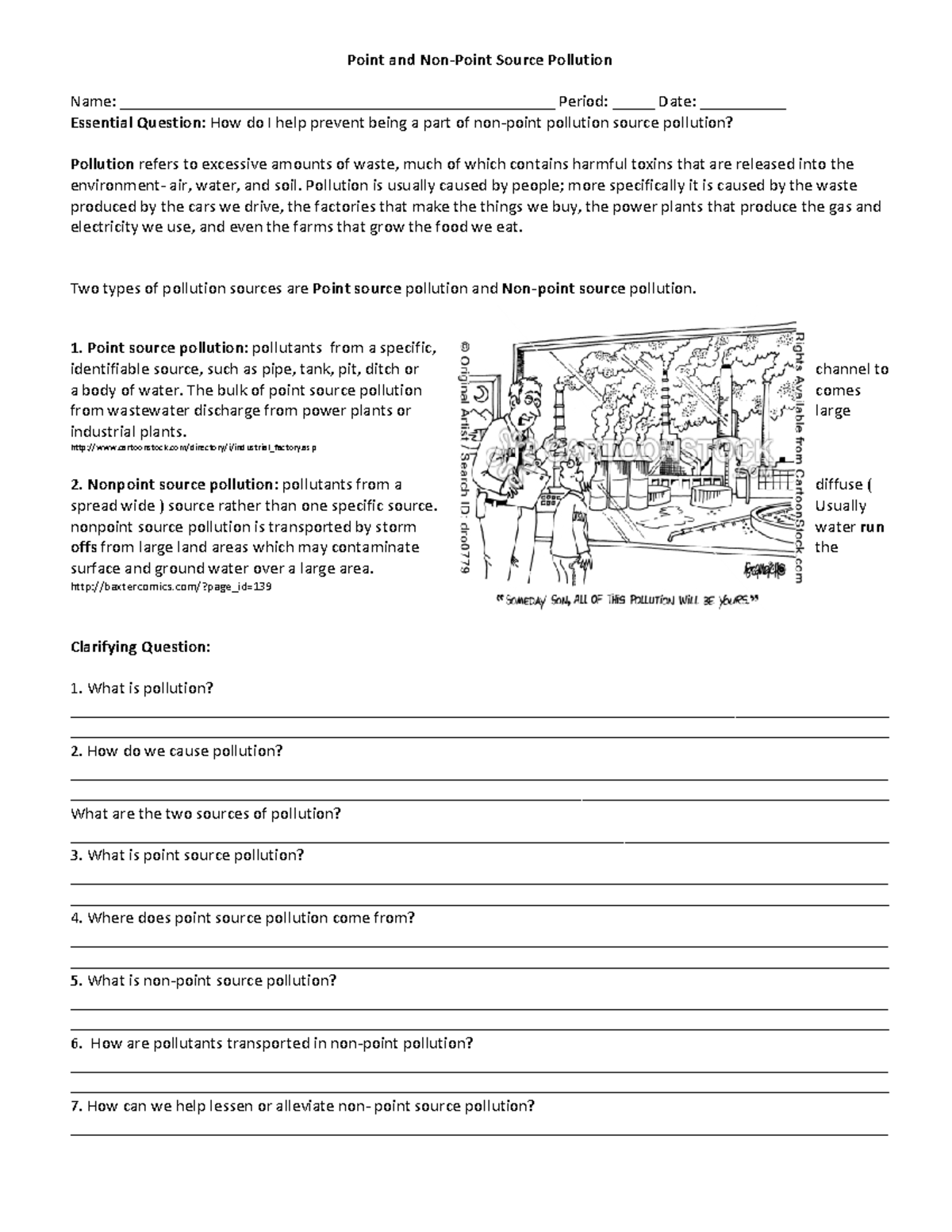 Point and Non-Point Source Pollution Study WS - Environmental Science ...